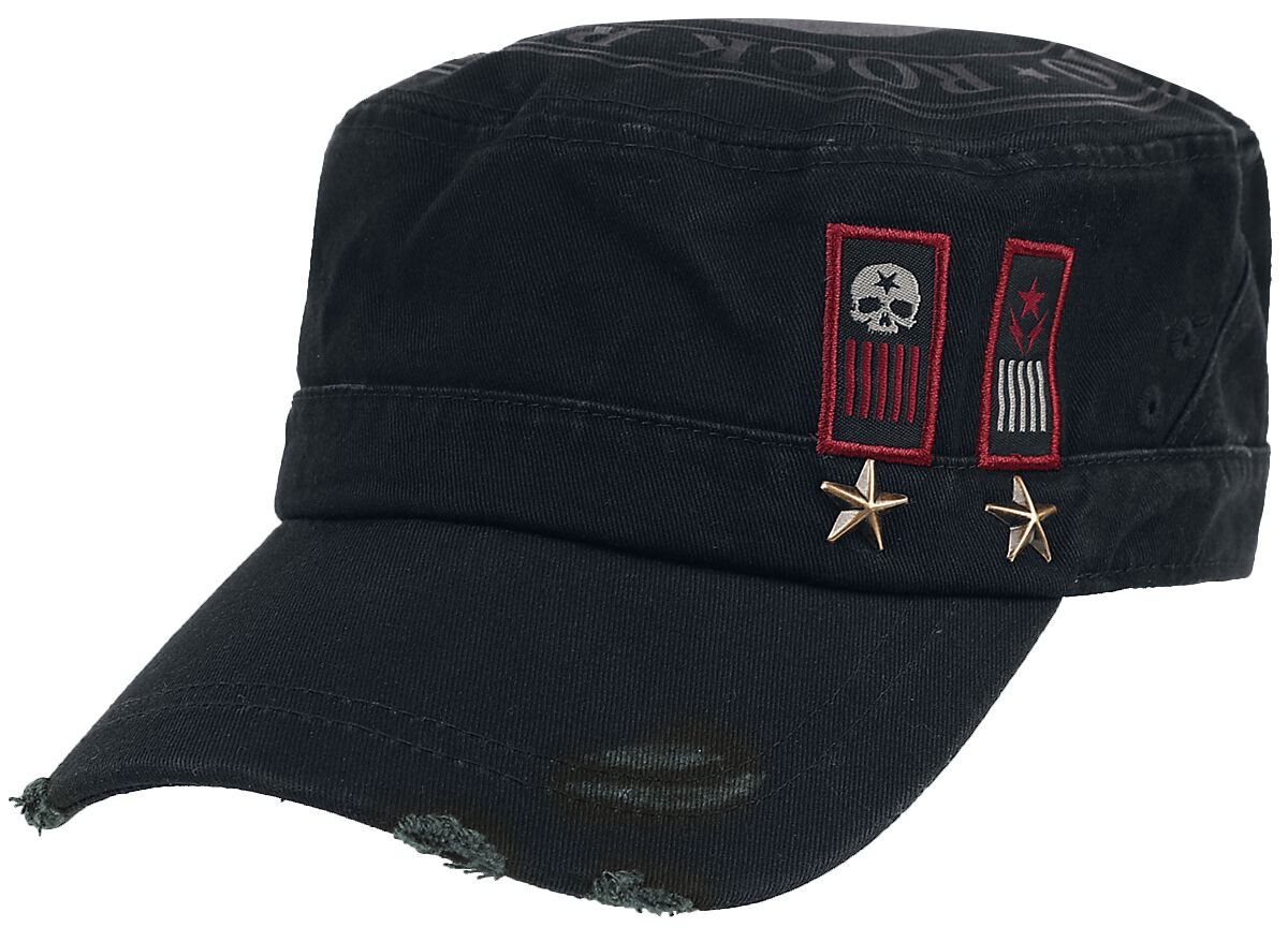 Black Army Cap with Print, Patches and Studs | Rock Rebel by EMP Czapka ...