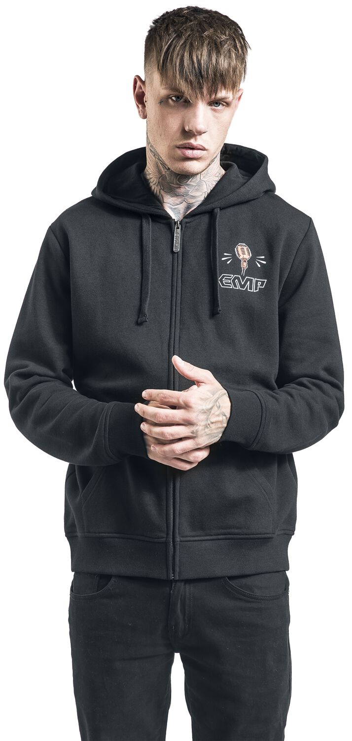 Zip hoodie with rock hand motif and EMP logo | EMP Stage Collection ...